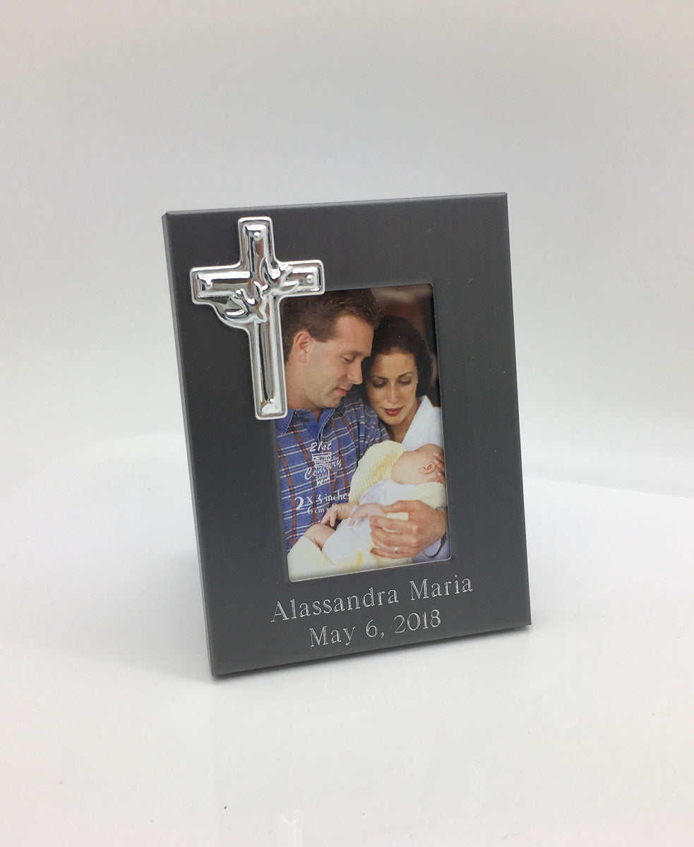 Personalized photo frame with Cross - Engraved with 2 lines of text ...